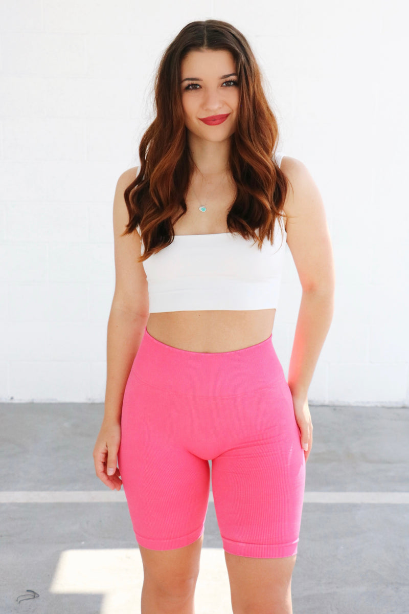 Step By Step Hot Pink Biker Shorts – Love + Lavender Boutique